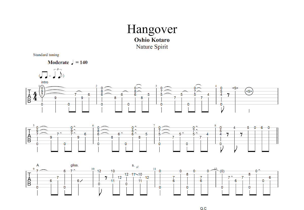 hangover吉他谱_押尾光太郎_E调指弹 - 吉他世界