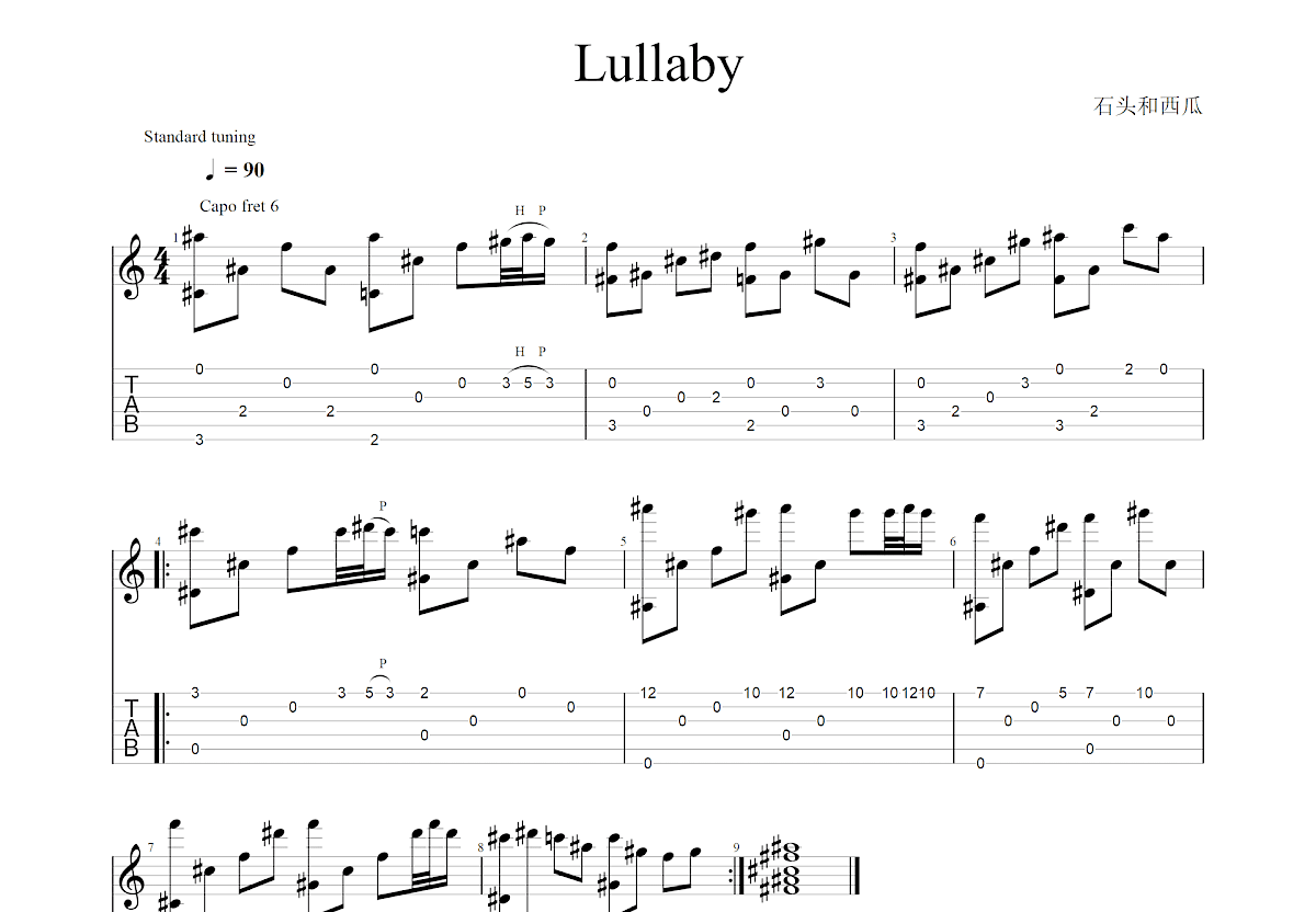 Lullaby吉他谱_Eazalla_G调Solo片段 - 吉他世界