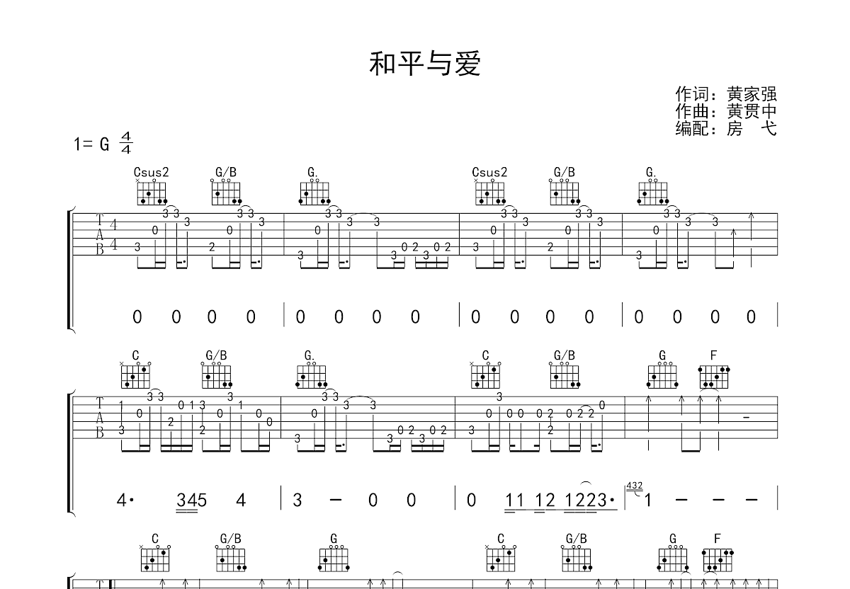 和平与爱吉他谱_Beyond_G调弹唱61%专辑版 - 吉他世界