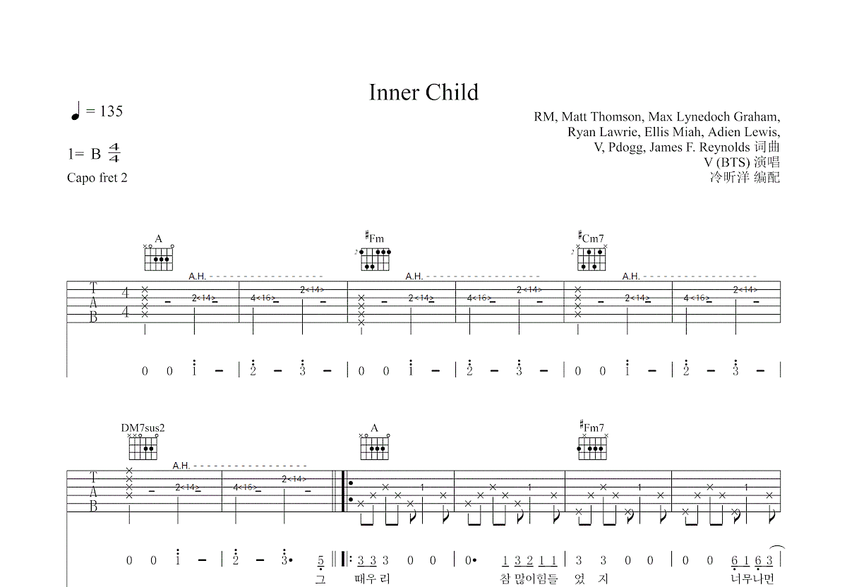 Inner Child吉他谱_V (BTS)_A调弹唱93%专辑版 - 吉他世界