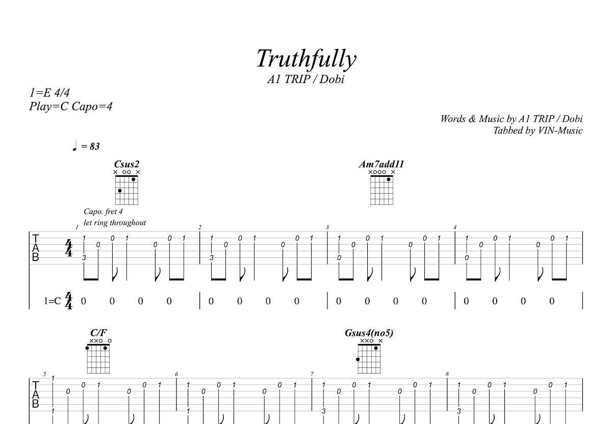 Truthfully吉他谱_DOBI_C调弹唱95%单曲版 - 吉他世界