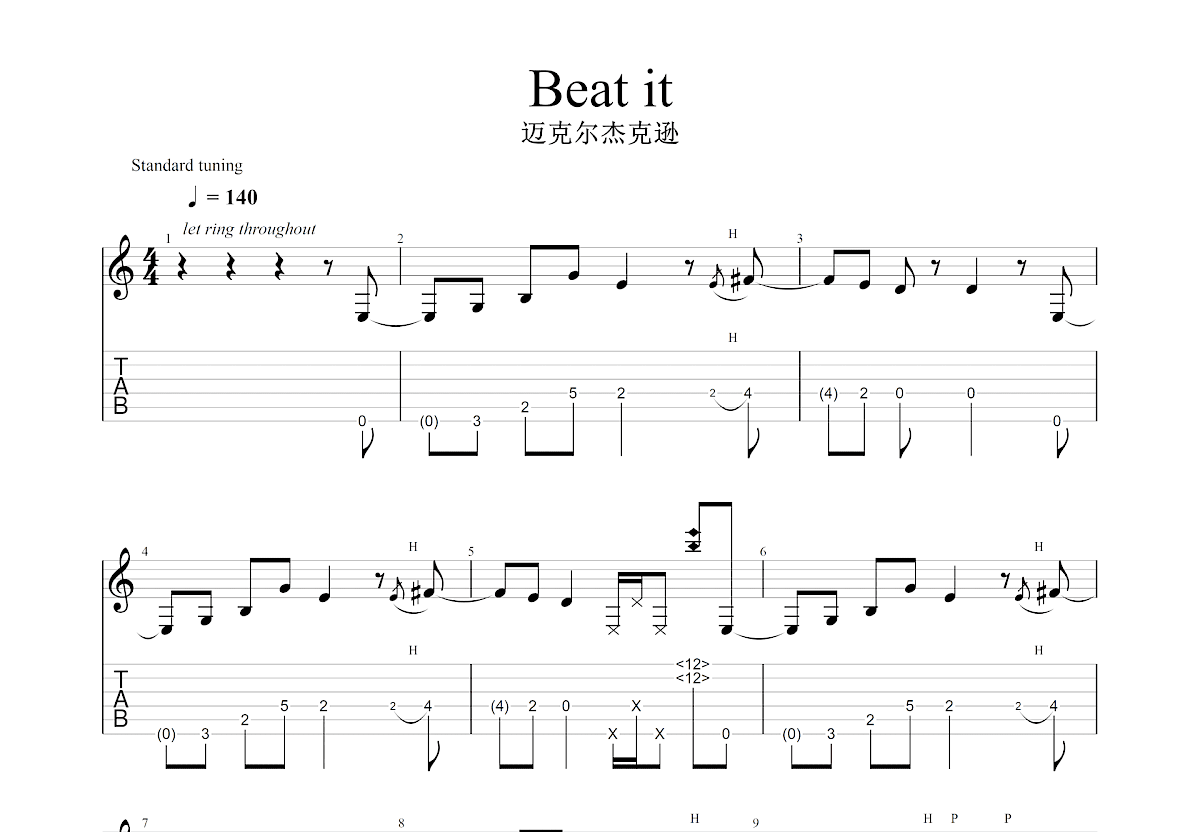 Beat It吉他谱_迈克尔·杰克逊_G调指弹 - 吉他世界