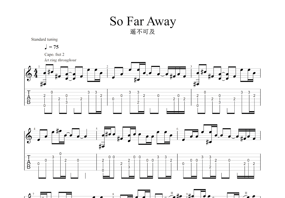 So Far Away吉他谱_Romy Dya、Jamie Scott_G调指弹 - 吉他世界