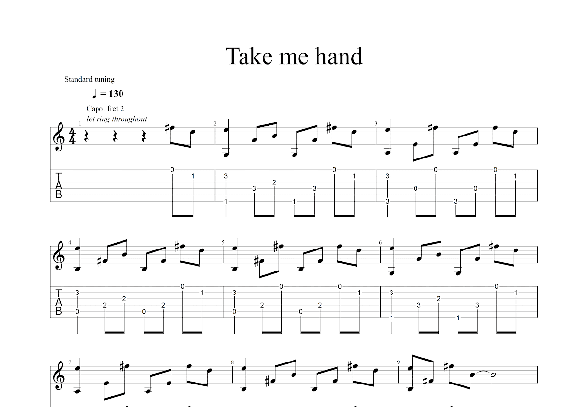 Take Me Hand吉他谱_Cécile Corbe_C调指弹 - 吉他世界