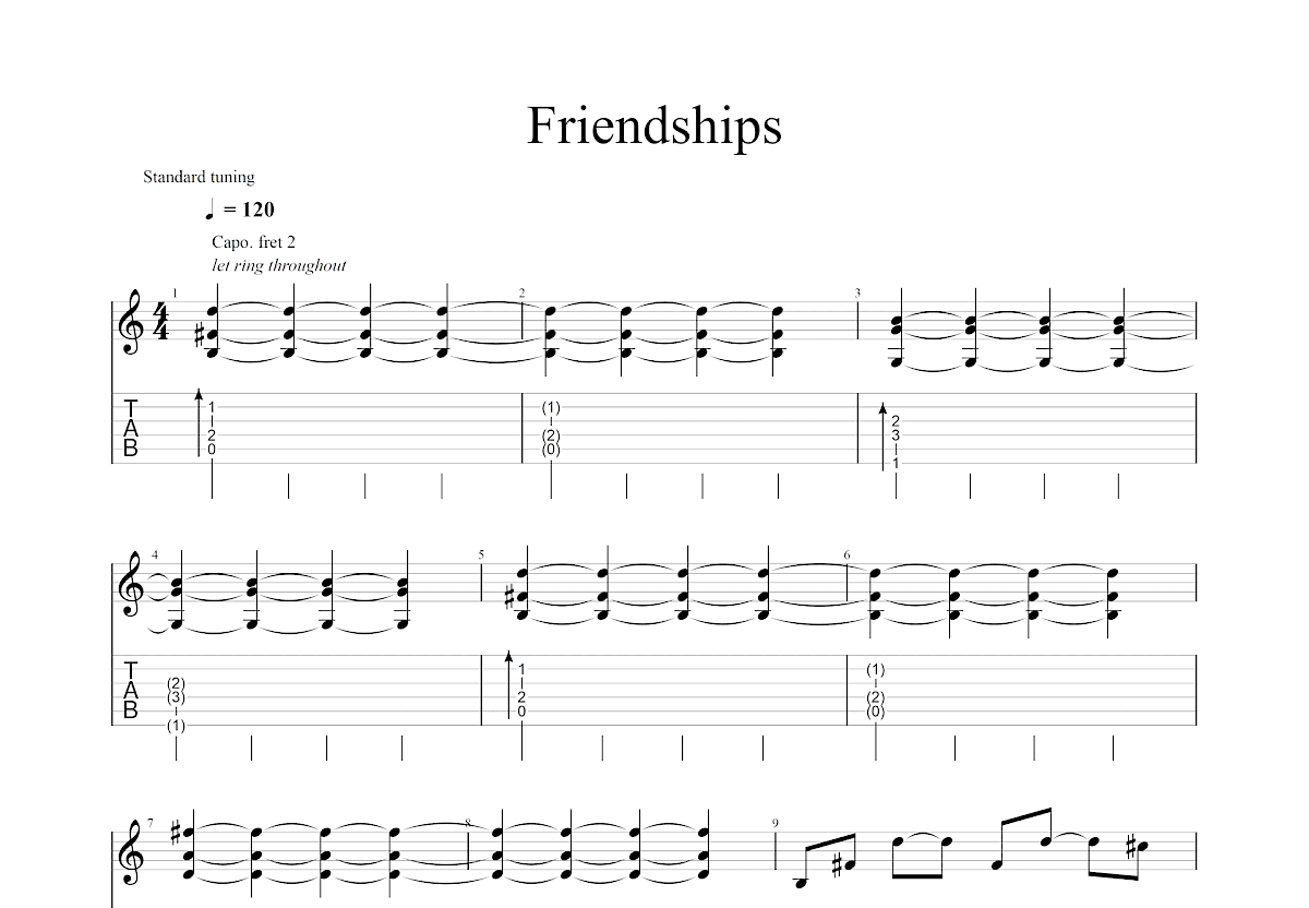 Friendships吉他谱_Pascal Letoublon_C调指弹 - 吉他世界