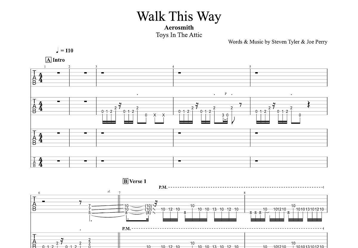 Walk This Way吉他谱_Aerosmith_E调双吉他独奏 - 吉他世界