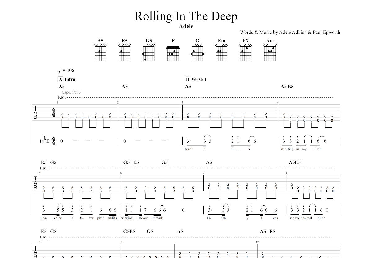 Rolling In The Deep吉他谱_Adele_C调弹唱81%单曲版 - 吉他世界