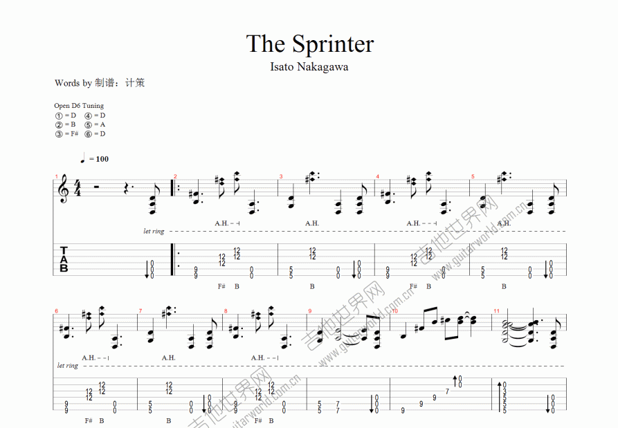 The Sprinter吉他谱_中川砂仁_D调指弹 - 吉他世界