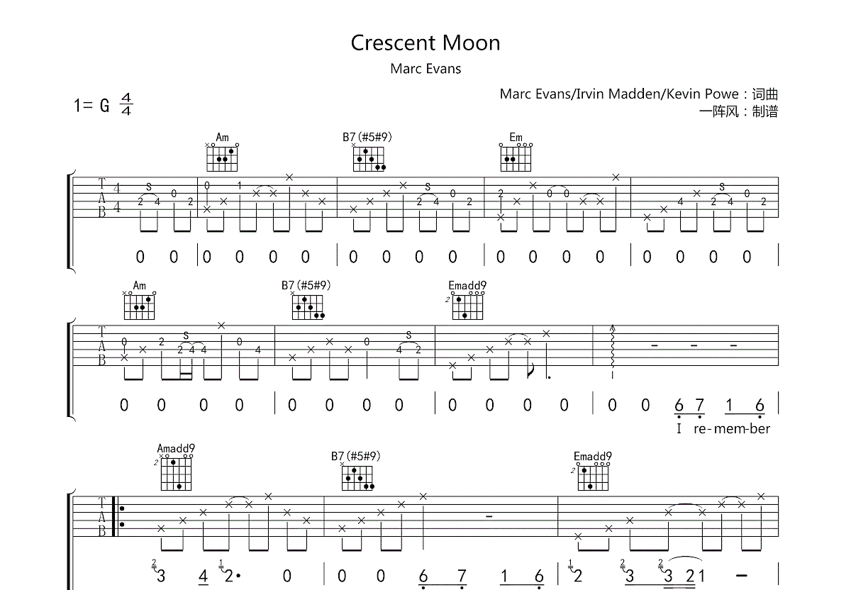 Cresent Moon吉他谱_Marc Evans_G调弹唱62%专辑版 - 吉他世界