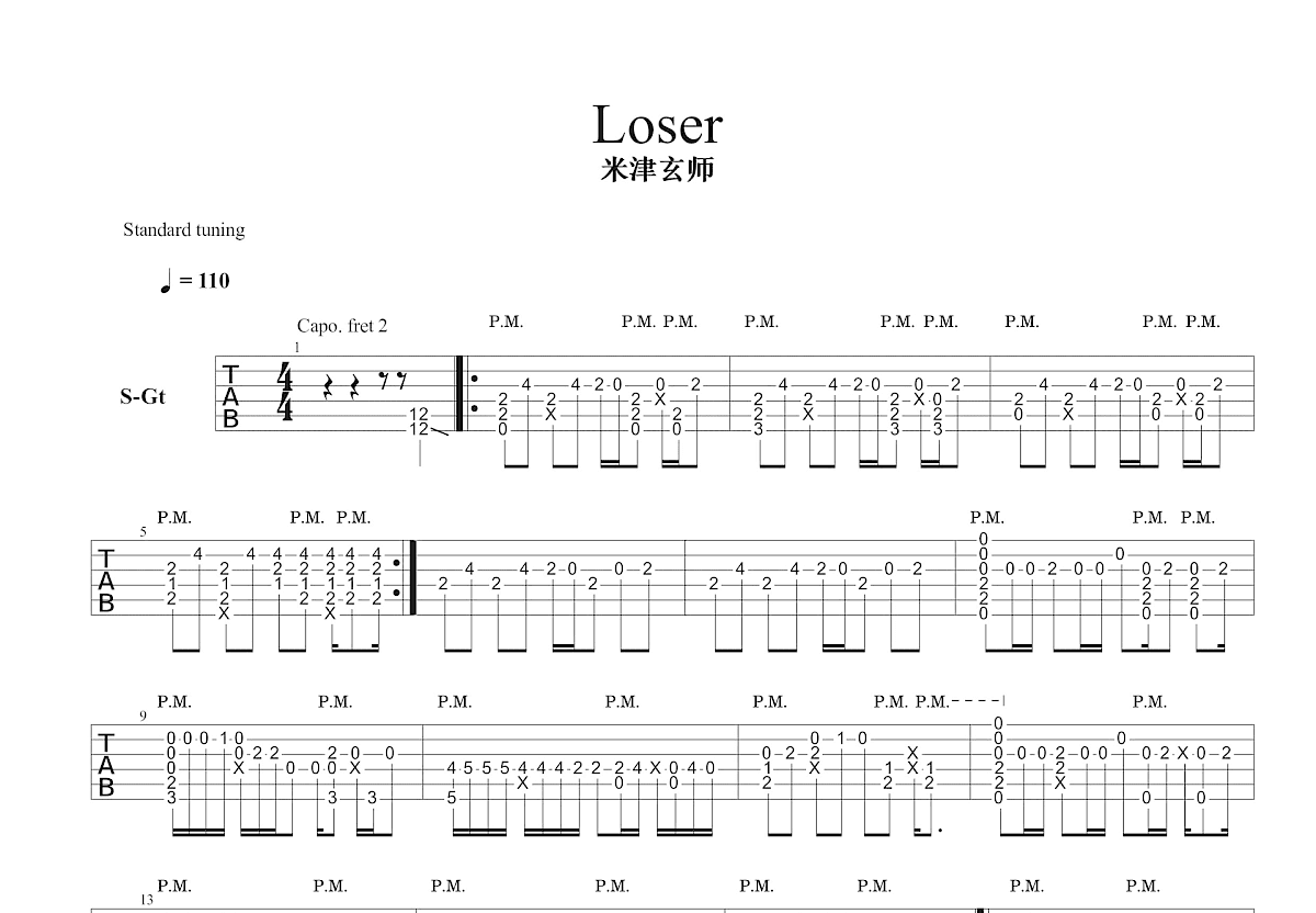 Loser吉他谱_米津玄师_C调指弹 - 吉他世界