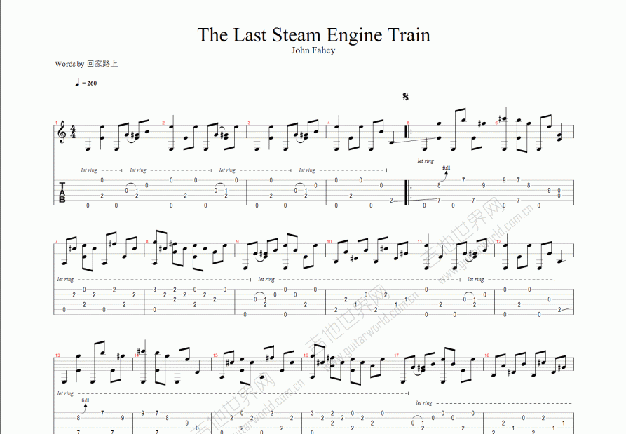 the last steam engine train吉他谱_john fahey_C调指弹 - 吉他世界
