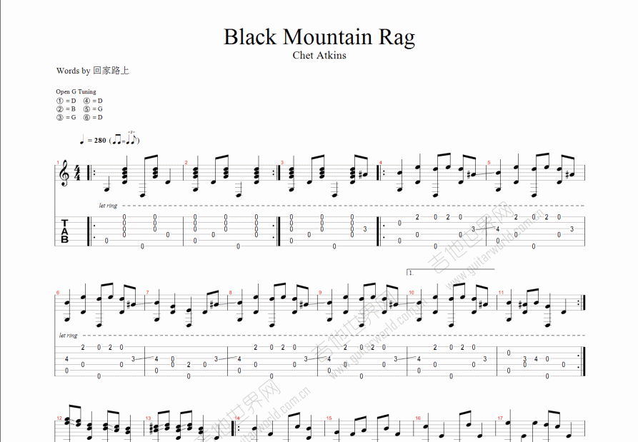 black mountain rag吉他谱_atkins chet_C调指弹 - 吉他世界