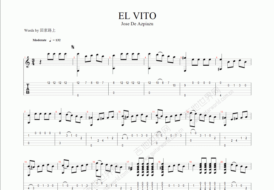 el vito吉他谱_jose de azpiazu_C调指弹 - 吉他世界
