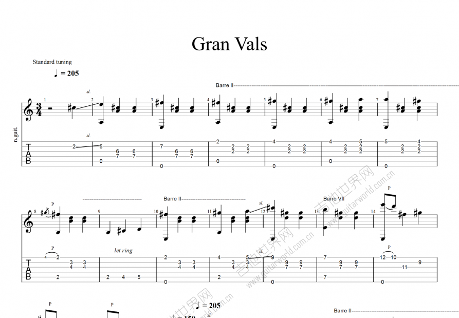 Gran Vals吉他谱_Tchaikovsky_D调古典 - 吉他世界