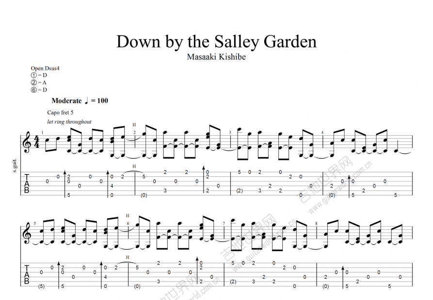 Down by the Sally Garden吉他谱_岸部真明_D调指弹 - 吉他世界