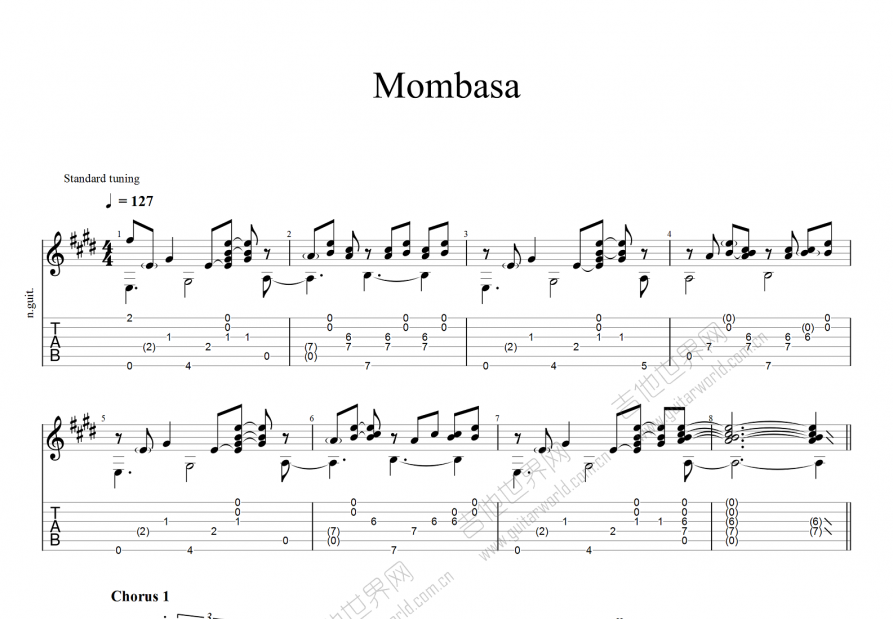 Mombasa吉他谱_Tommy Emmanuel_D调指弹 - 吉他世界