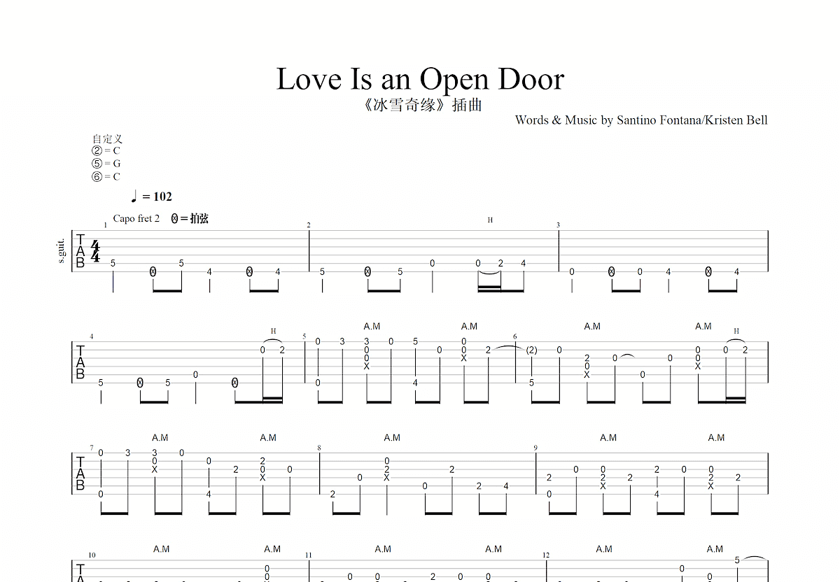 Love Is an Open Door吉他谱_佚名_D调指弹 - 吉他世界