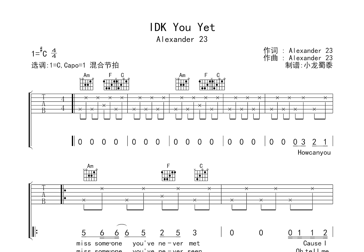 IDK You Yet吉他谱_Alexander 23_C调弹唱77%专辑版 - 吉他世界