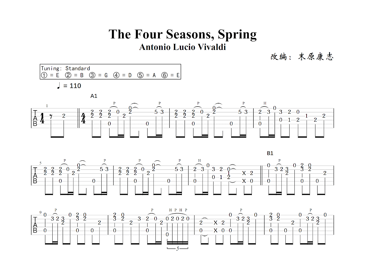 The Four Seasons, Spring吉他谱_末原康志,Antonio Lucio Vivaldi_C调指弹 - 吉他世界
