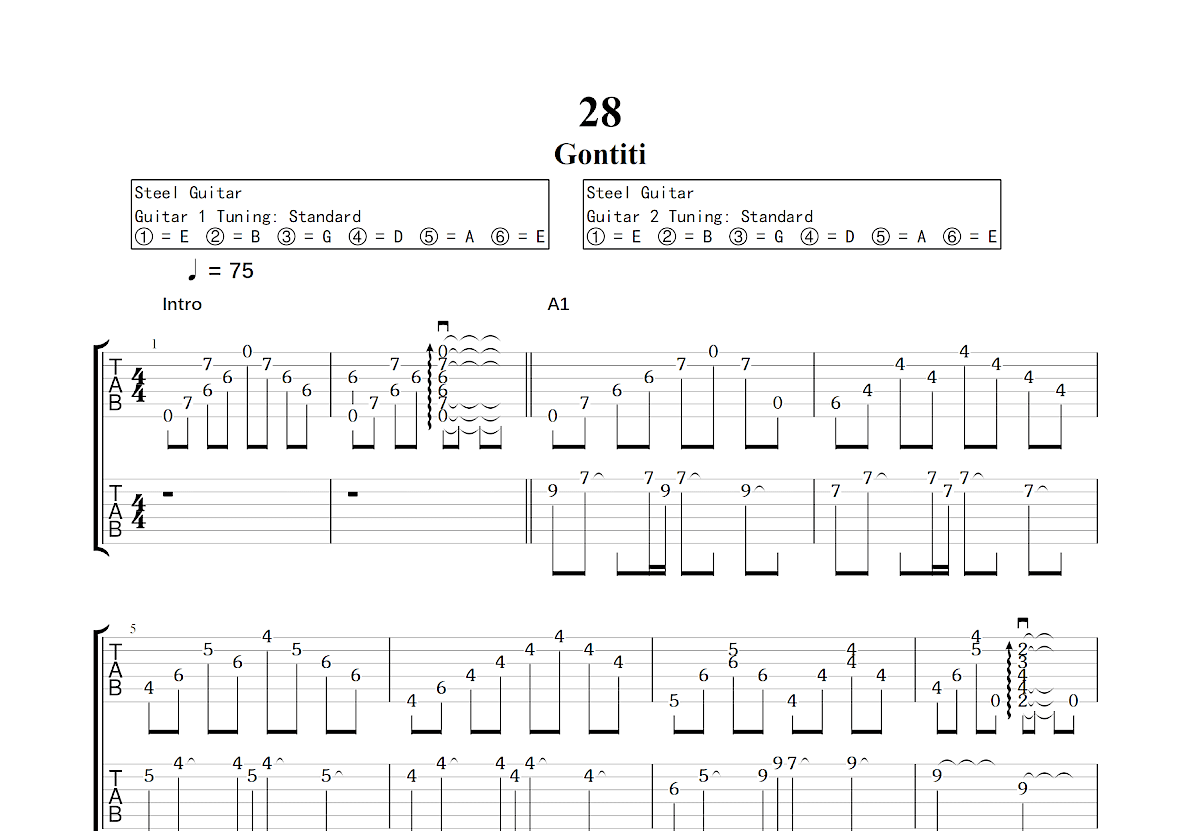 28吉他谱_GONTITI_C调双吉他独奏 - 吉他世界