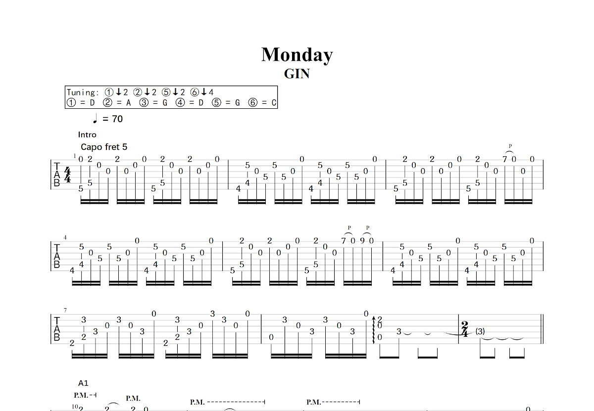 Monday吉他谱_GIN_C调指弹 - 吉他世界