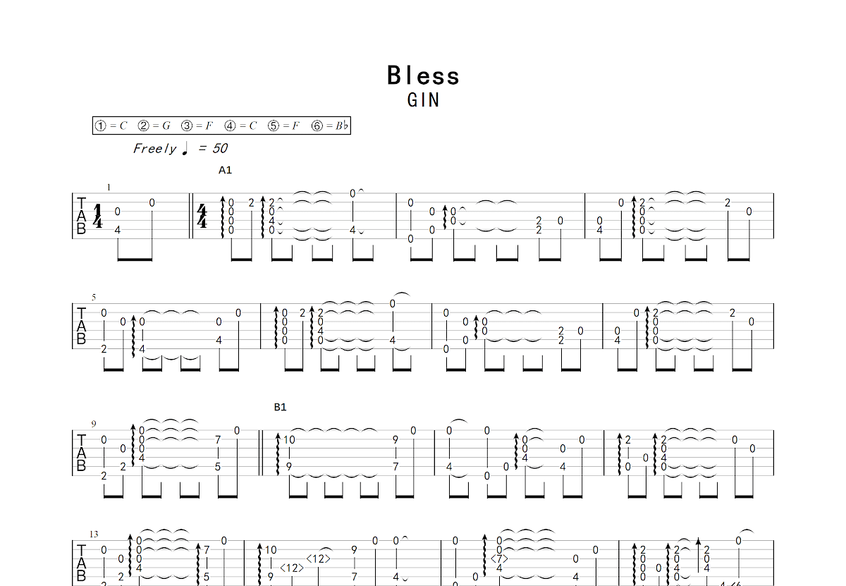 Bless吉他谱_GIN_C调指弹 - 吉他世界
