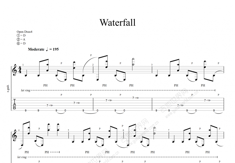 waterfall吉他谱_郑成河_D调指弹 - 吉他世界