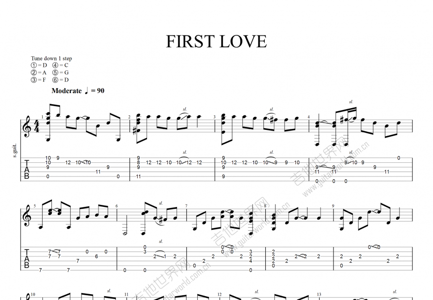 FIRST LOVE吉他谱_宇多田ヒカル_G调指弹 - 吉他世界