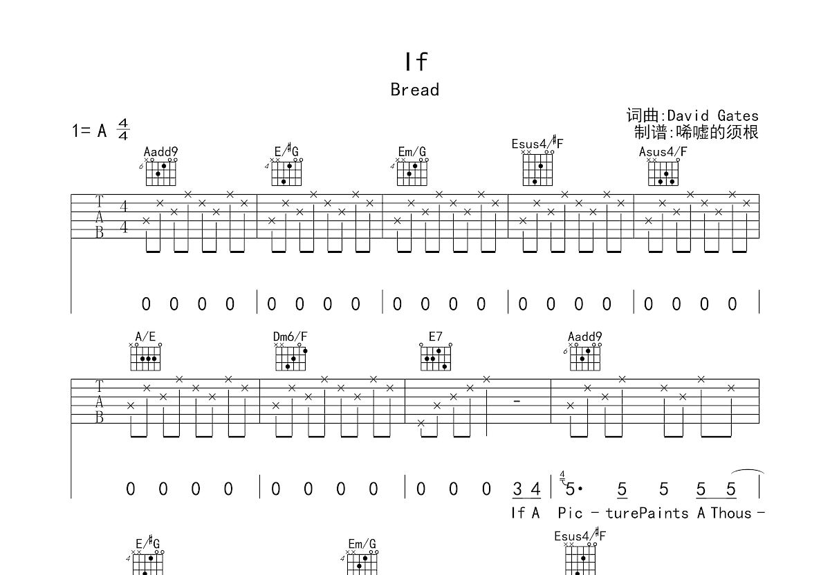 If吉他谱_Bread_A调弹唱95%单曲版 - 吉他世界