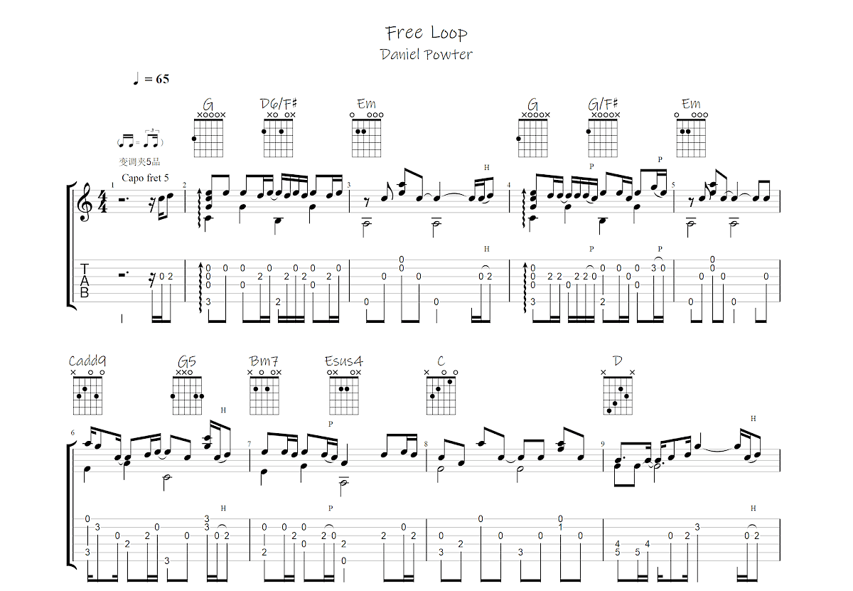 Free Loop吉他谱_Daniel Powter_G调指弹 - 吉他世界