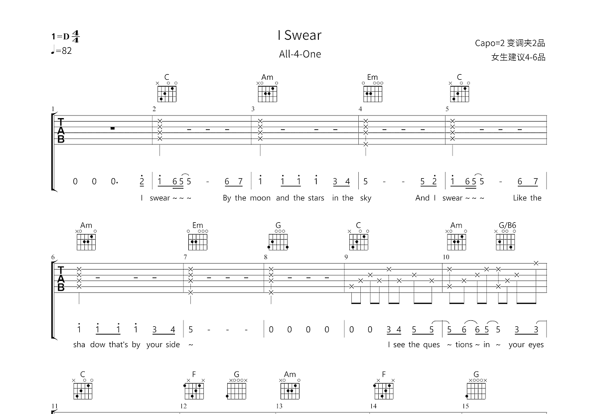 I Swear吉他谱_All-4-One_C调弹唱70%专辑版 - 吉他世界