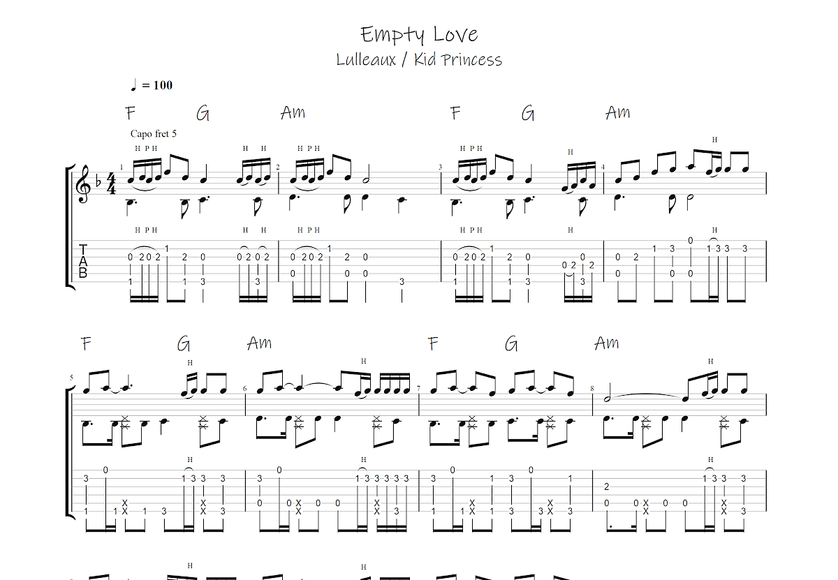 Empty Love吉他谱_Lulleaux,Kid Princess_C调指弹 - 吉他世界