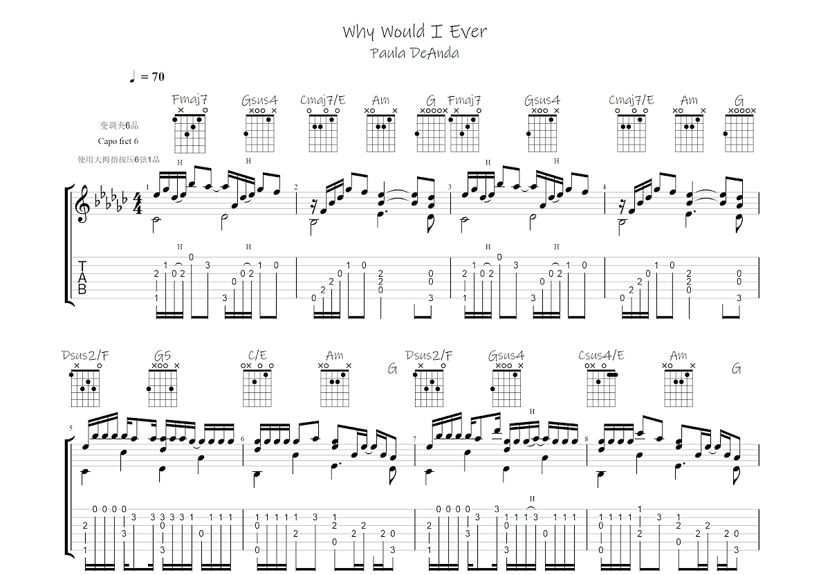 Why Would I Ever吉他谱_Paula DeAnda_C调指弹 - 吉他世界