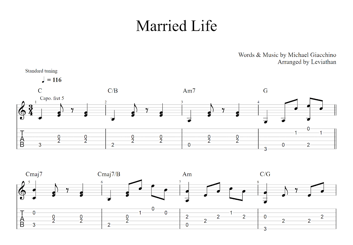 Married Life吉他谱_Michael Giacchino_C调指弹 - 吉他世界