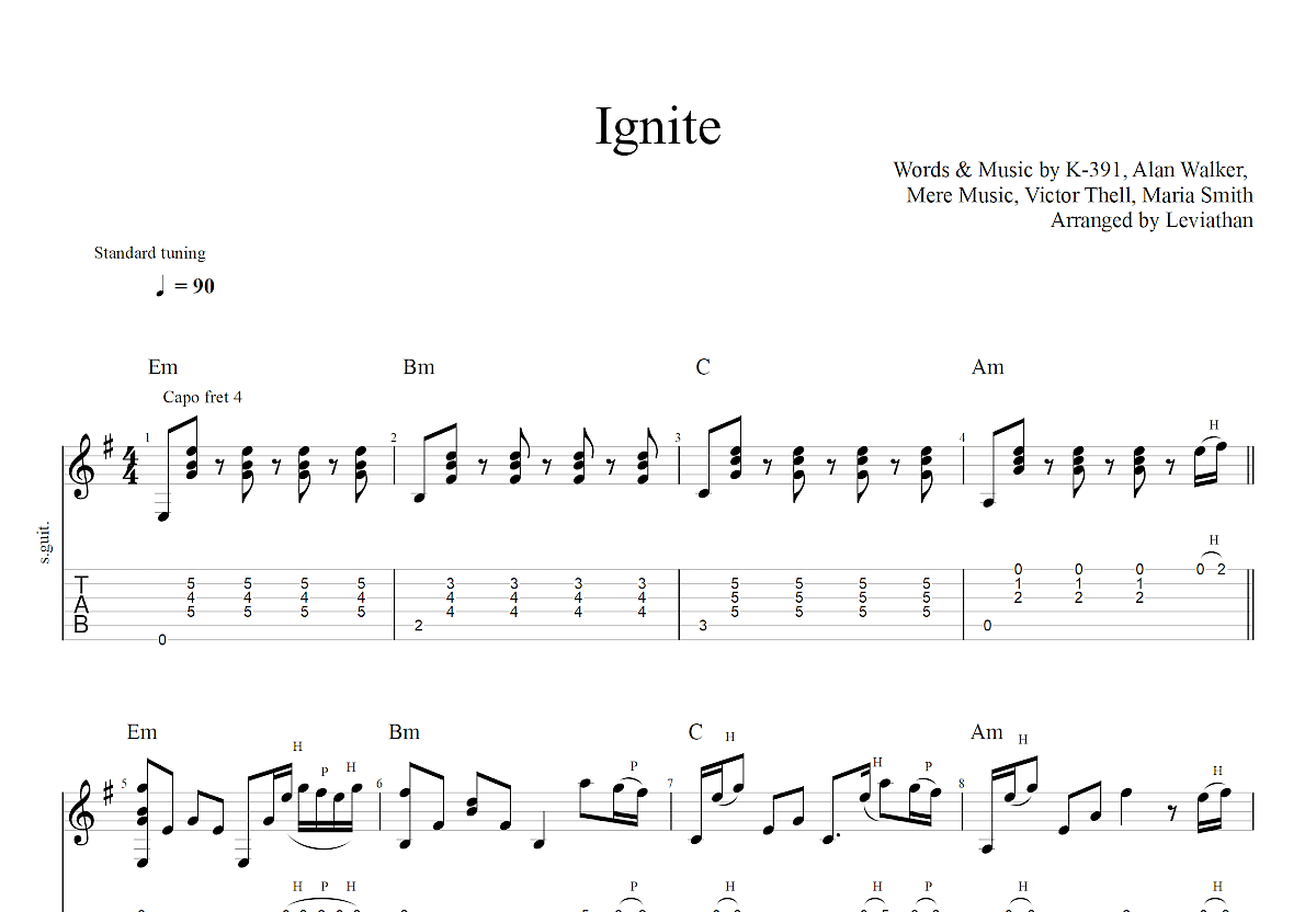 Ignite吉他谱_Alan Walker,K-391,Julie Bergan,胜利_G调指弹 - 吉他世界