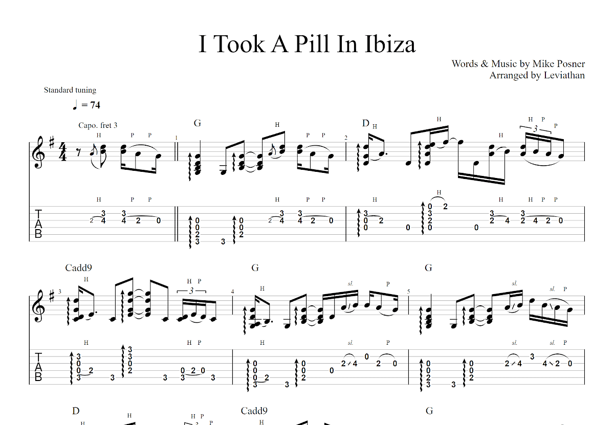 I Took a Pill in Ibiza吉他谱_Mike Posner_G调指弹 - 吉他世界