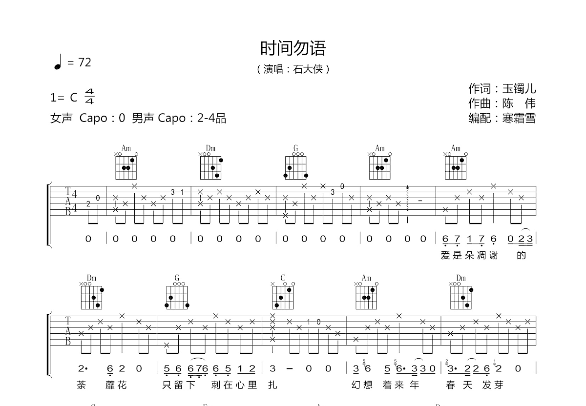 时间勿语吉他谱石大侠c调弹唱79单曲版 吉他世界