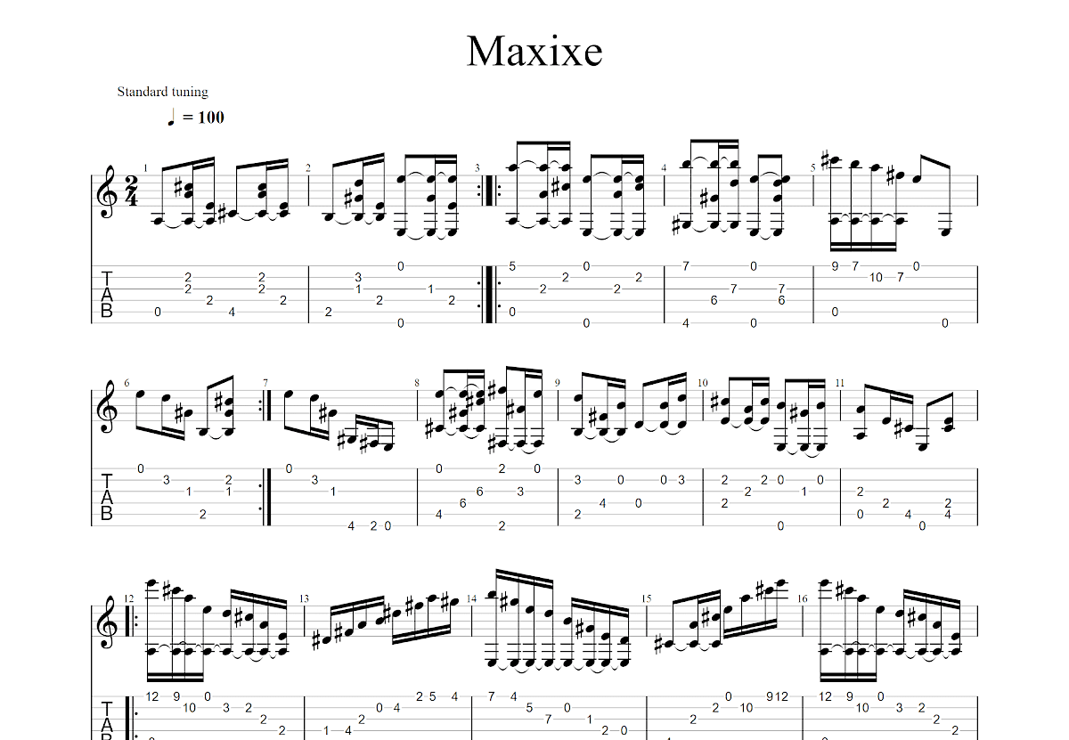 Maxixe吉他谱_Agustin Barrios Mangore_A调指弹 - 吉他世界