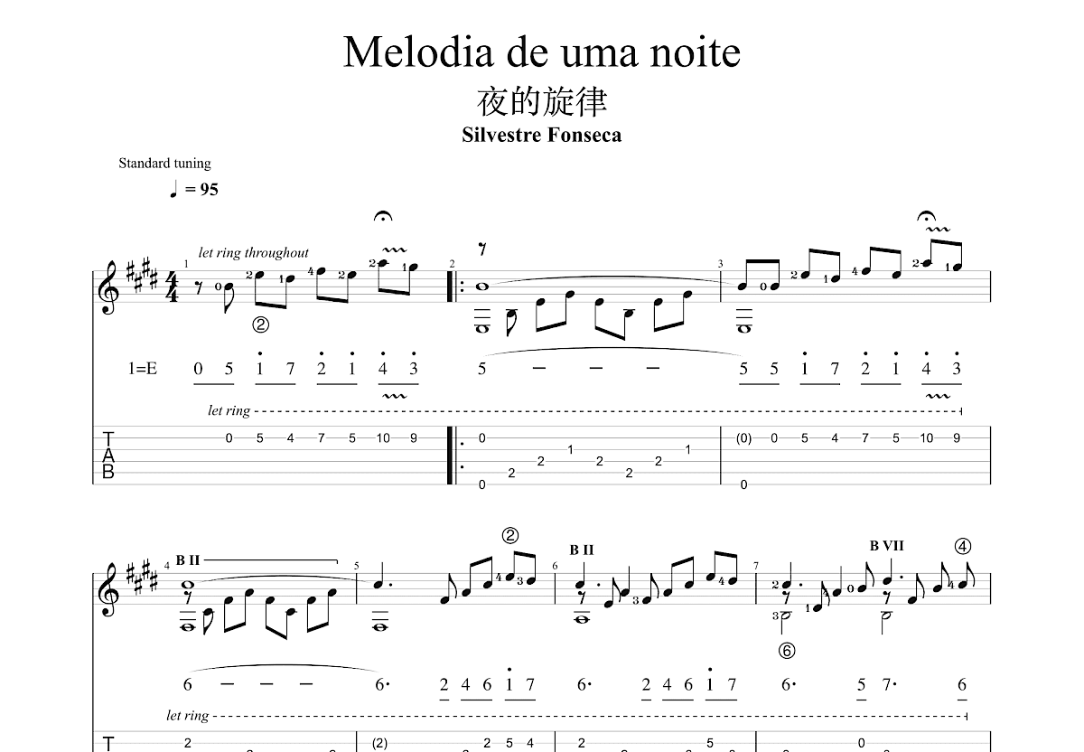 Melodia de uma noite吉他谱_Silvestre Fonseca_E调古典 - 吉他世界
