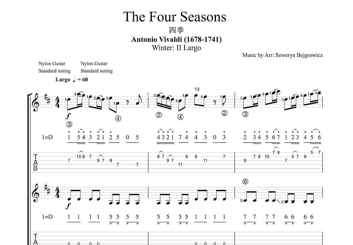 The Four Seasons吉他谱_Arr: Seweryn Bejgrowicz_D调双吉他独奏 - 吉他世界