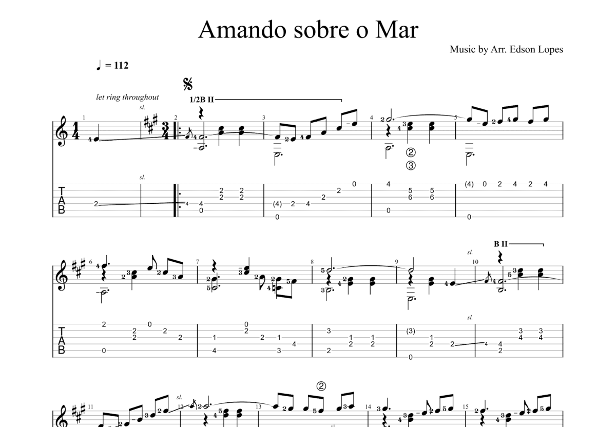 Amando sobre o Mar吉他谱_Arr. Edson Lopes_A调古典 - 吉他世界