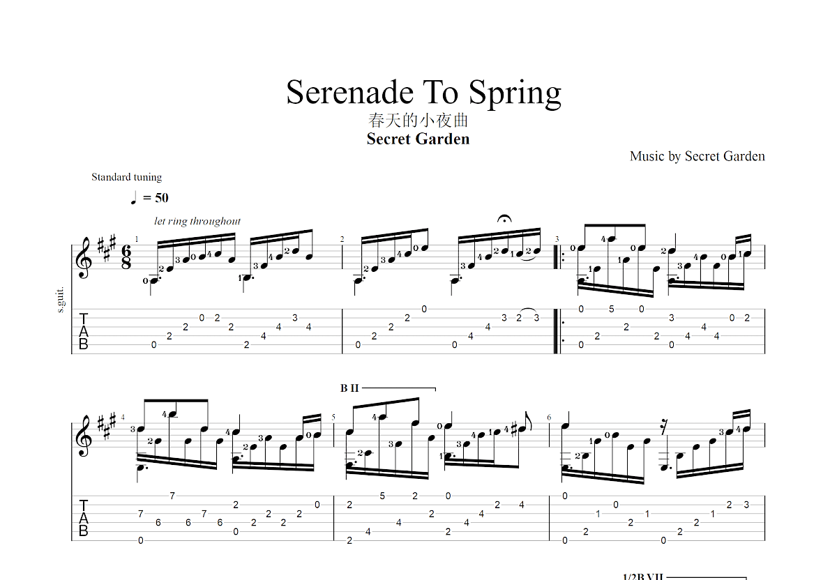 Serenade To Spring吉他谱_Secret Garden_A调指弹 - 吉他世界