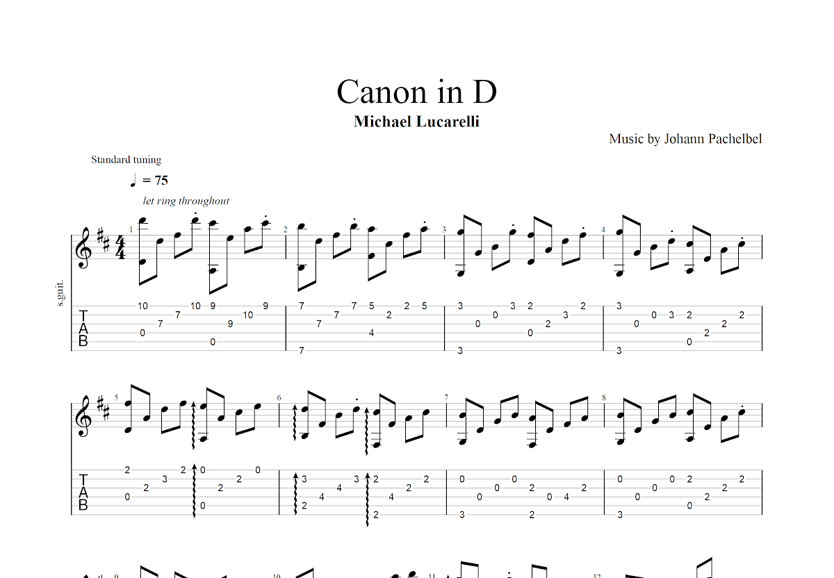 Canon in D吉他谱_Micheal Lucarelli_D调指弹 - 吉他世界