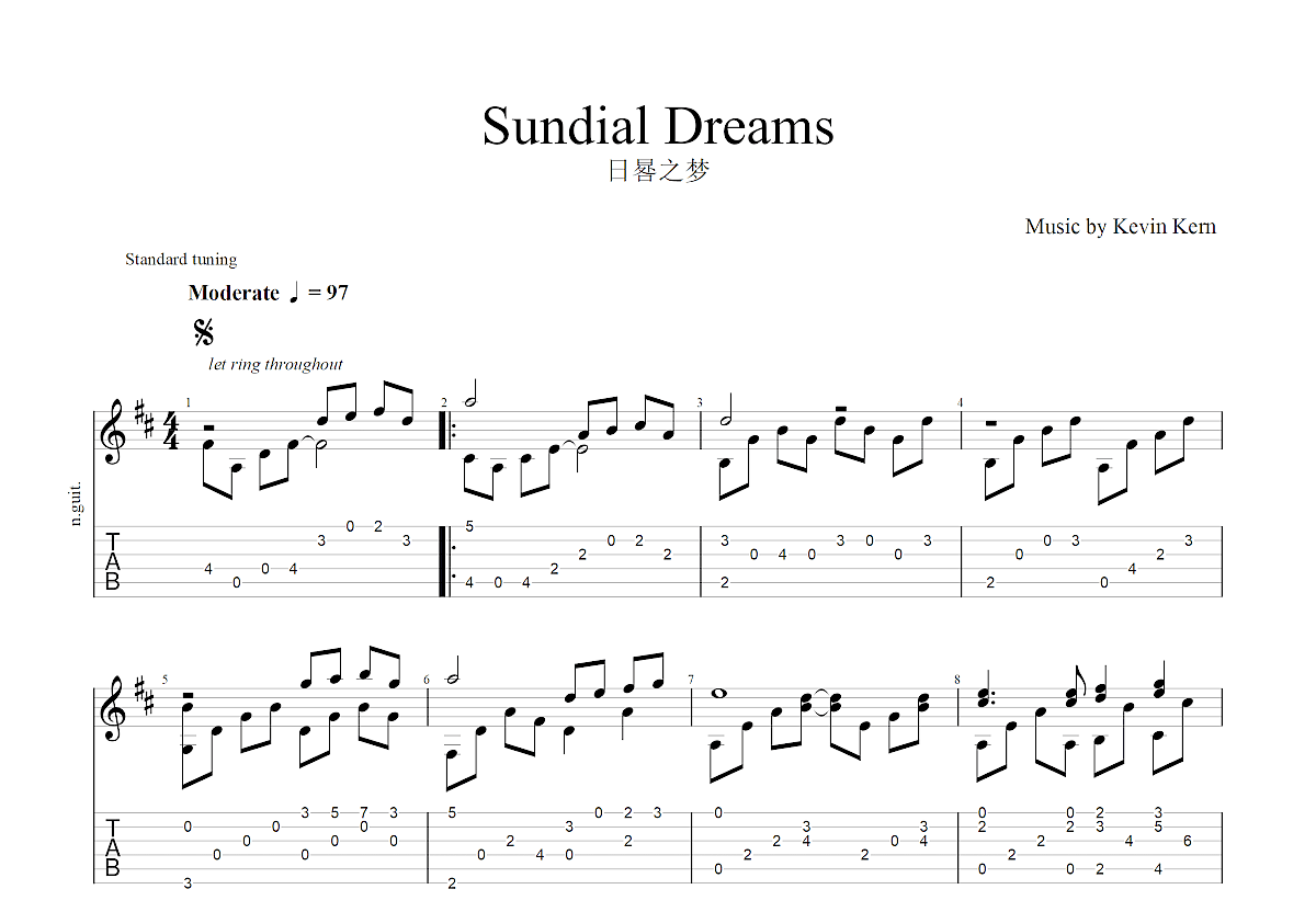 Sundial Dreams吉他谱_Kevin Kern_D调指弹 - 吉他世界