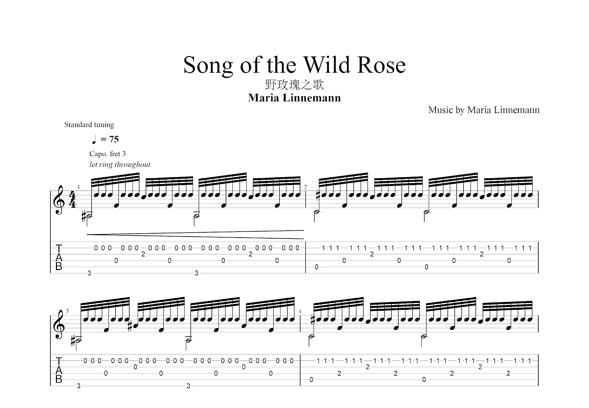 Song of the Wild Rose吉他谱_Maria Linnemann_C调指弹 - 吉他世界