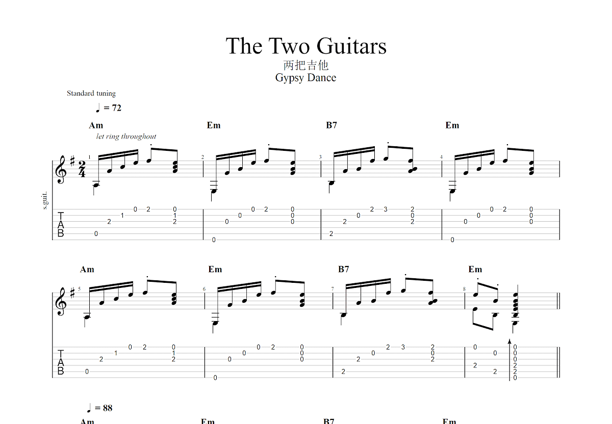 The Two Guitars吉他谱_民谣_G调指弹 - 吉他世界