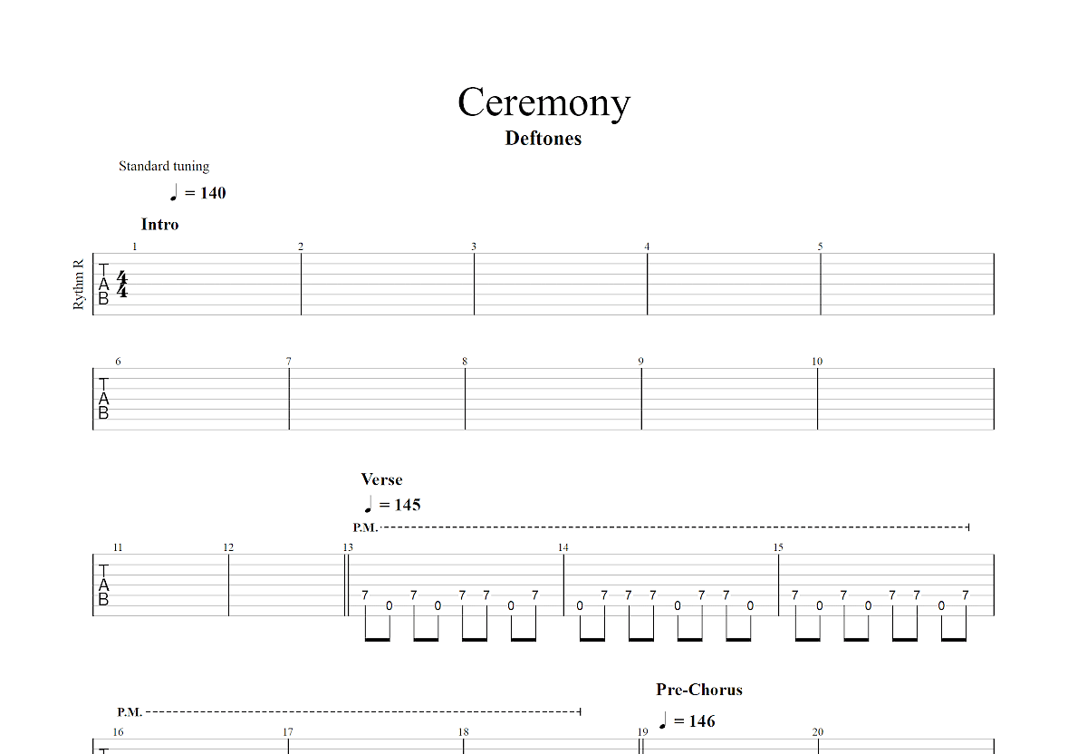 Ceremony吉他谱_Deftones_G调总谱 - 吉他世界