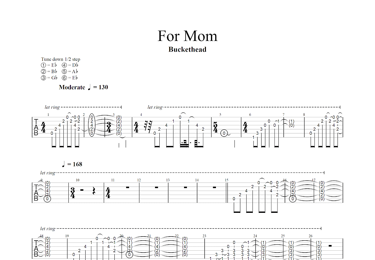 For Mom吉他谱_Buckethead_C调总谱 - 吉他世界