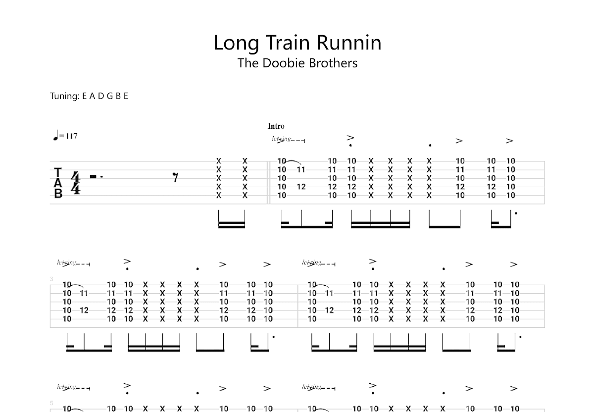 Long Train Runnin吉他谱_The Doobie Brothers_降B总谱 - 吉他世界