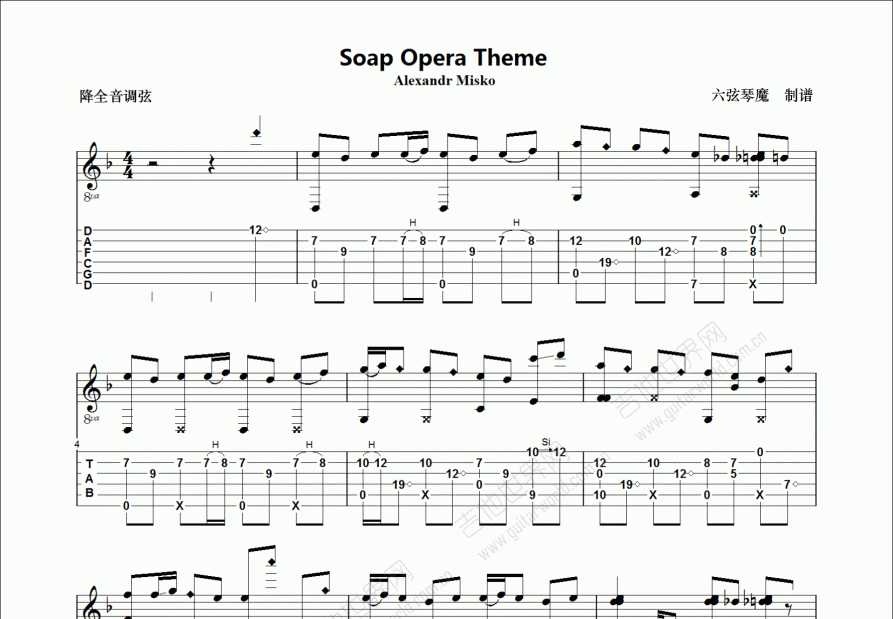 Soap Opera Theme吉他谱_Alexandr Misko_G调指弹 - 吉他世界